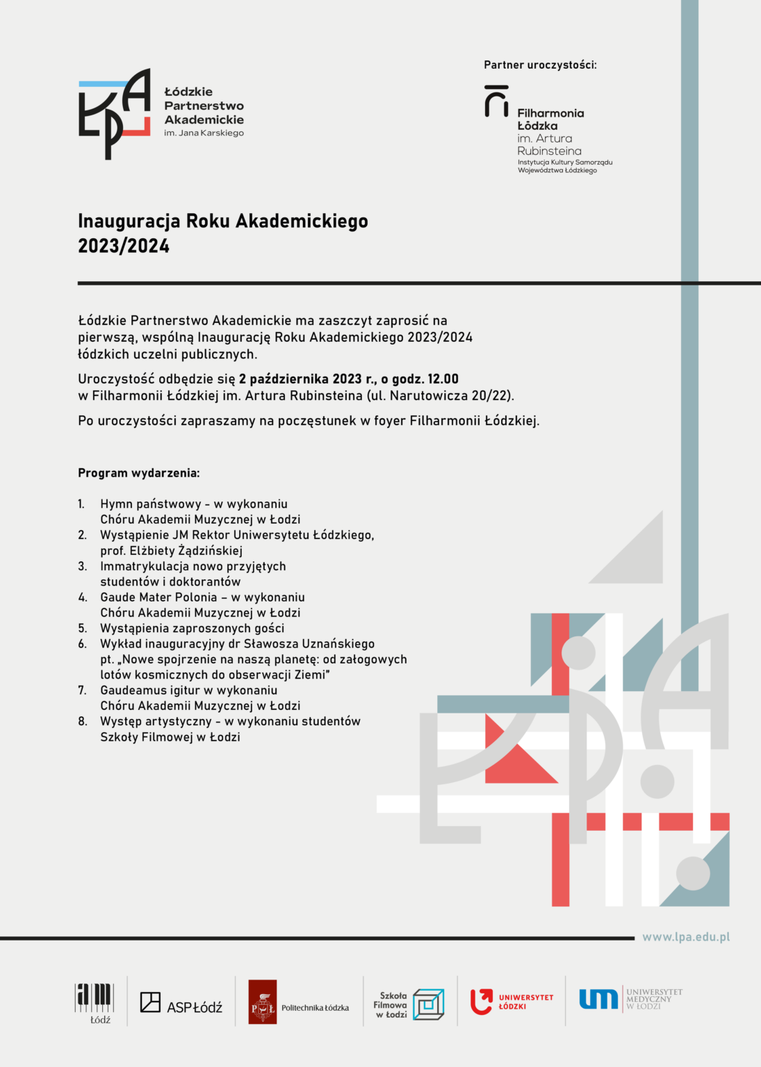 Łódzkie Partnerstwo Akademickie - Inauguracja Roku Akademickiego 2023/2024 - Uniwersytet ...