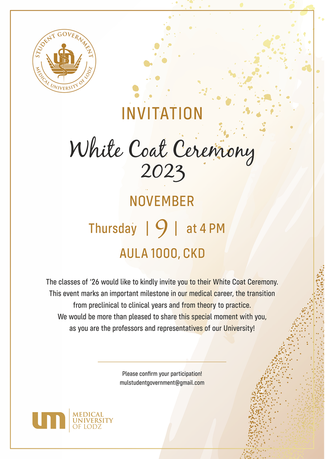Zaproszenie na uroczystość White Coat Ceremony 2023 - Uniwersytet ...